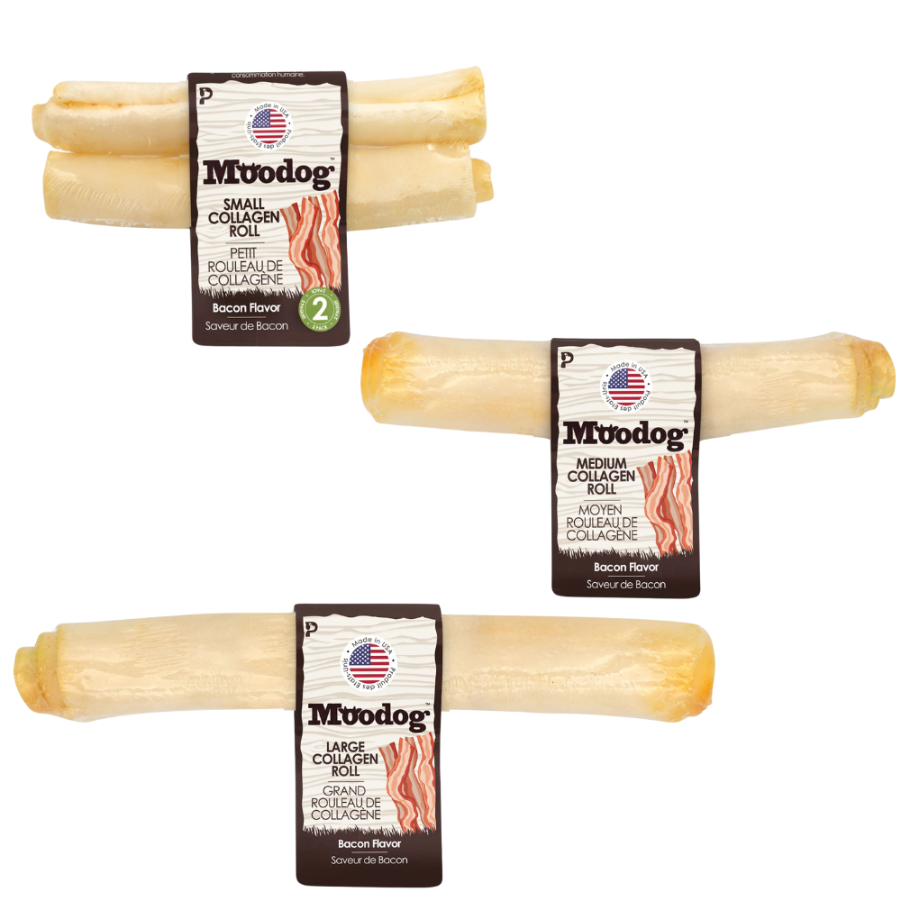 Palz&Co Moodog Beef Corium Collagen Roll Dog Treat, Bacon – White Dog Bone