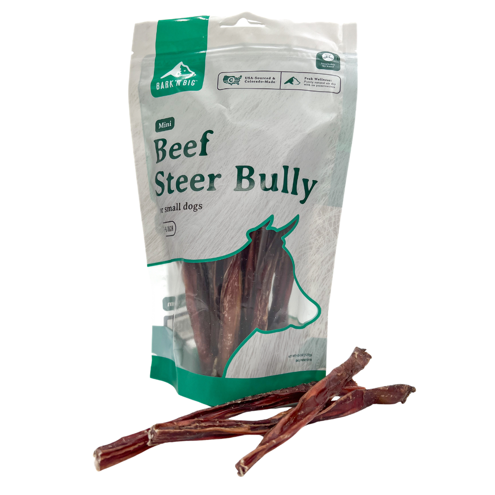 BarkNBig USA Mini Beef Steer Bully Dog Treat, 5-6" 15ct – White Dog Bone