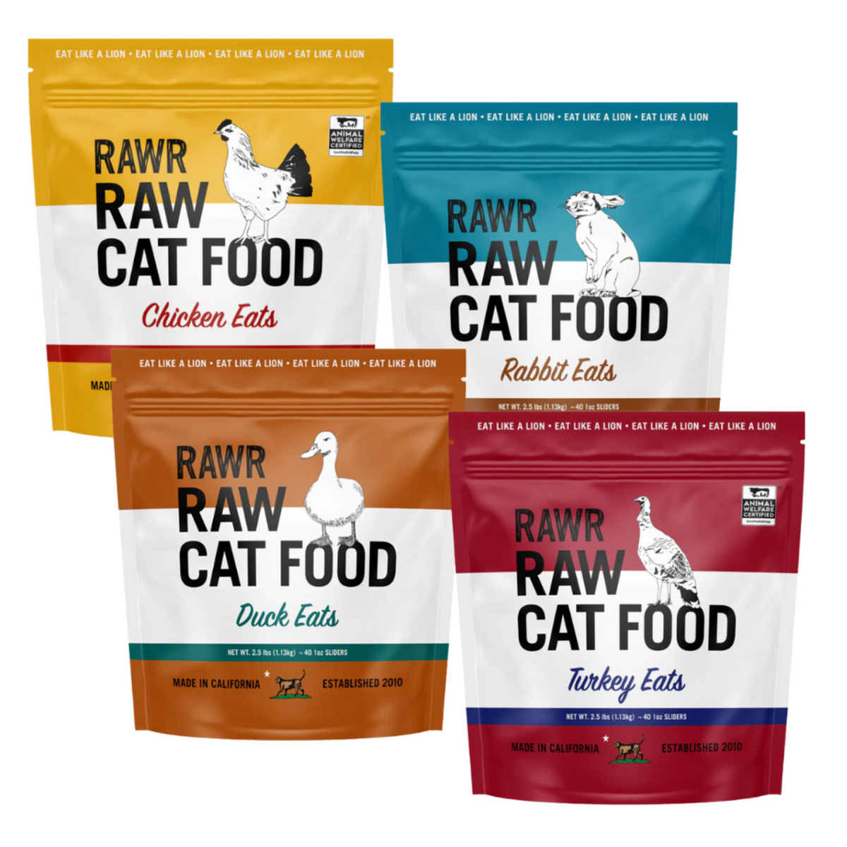 RAWR Raw Frozen Complete & Balanced Cat Food, 2.5lb – White Dog Bone