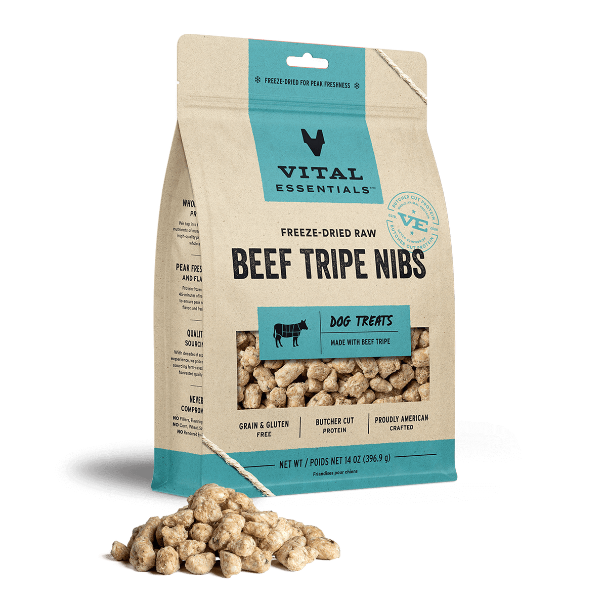 Vital Essentials Beef Tripe Nibs Freeze Dried Raw Dog Treats, 14oz ...