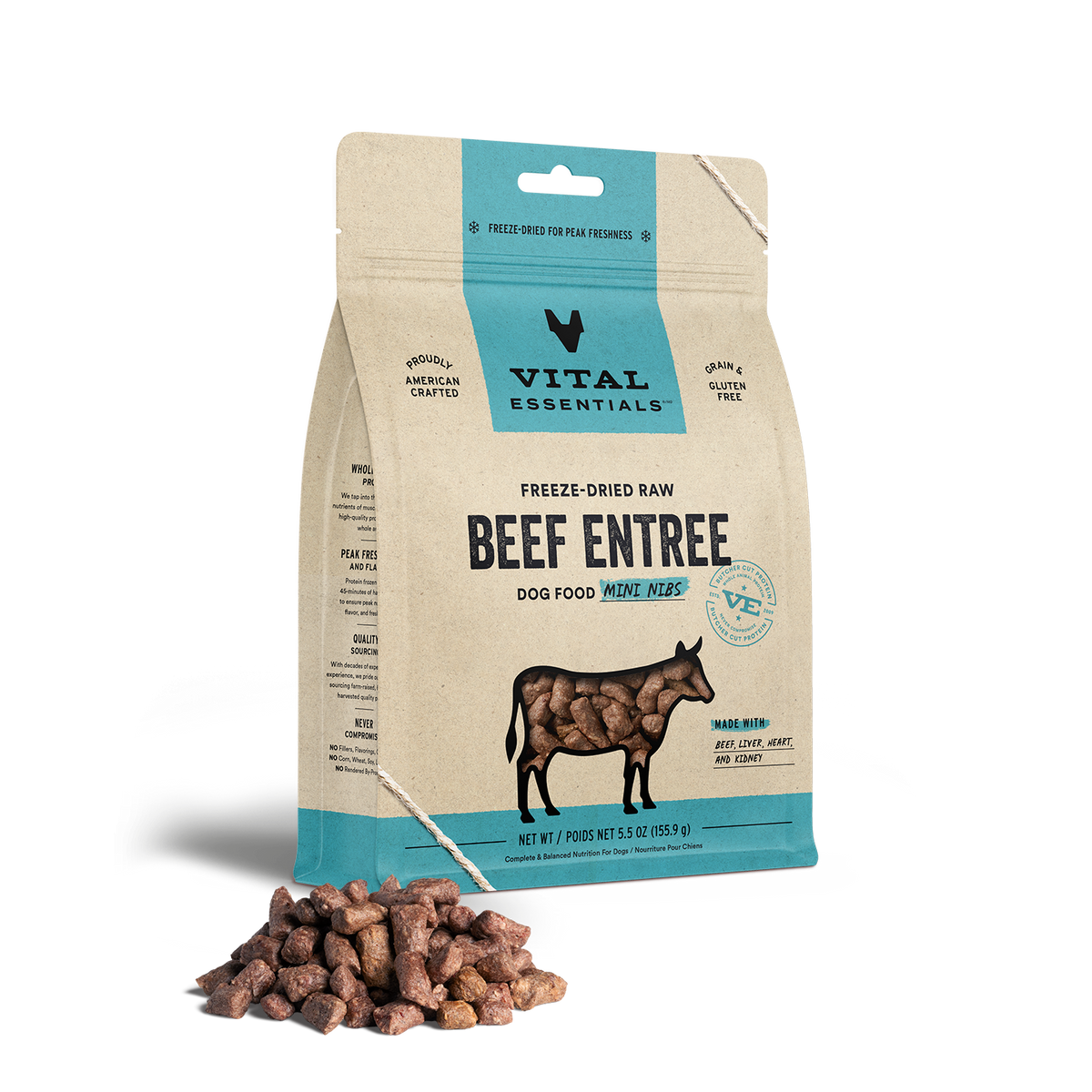 Vital Essentials Beef Mini Nibs Freeze Raw Dried Dog Food – White Dog Bone